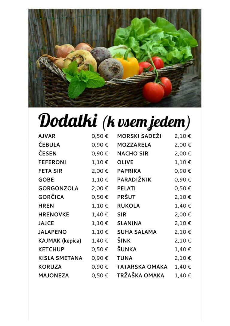 Jedilni list - Planinski dom Komenda