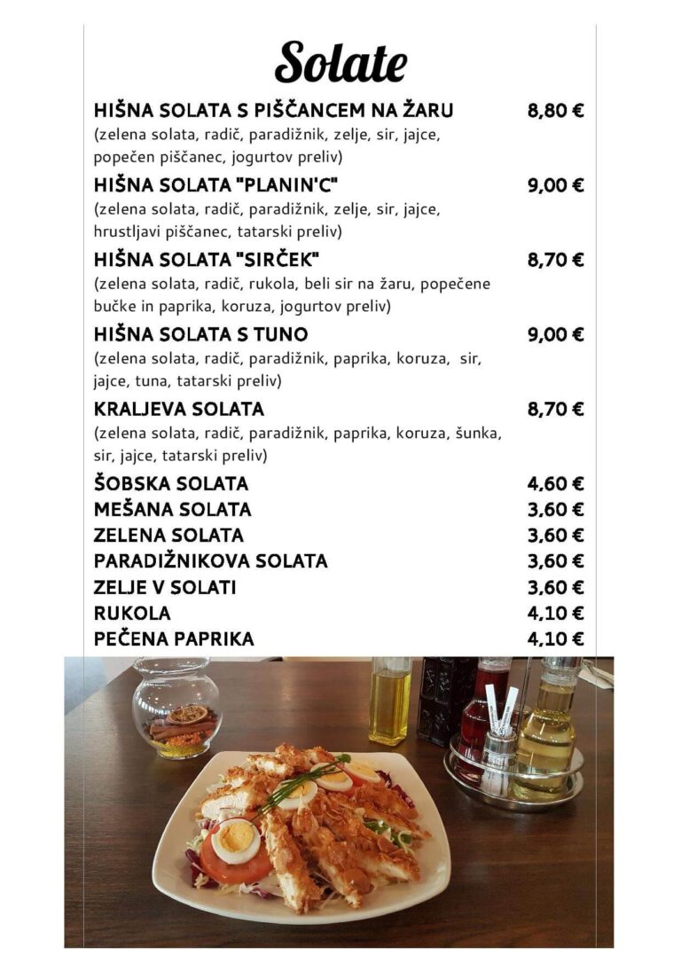 Jedilni list - Planinski dom Komenda
