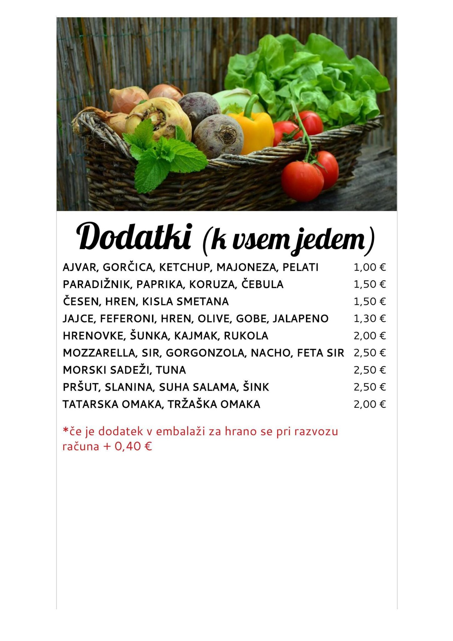 Jedilni list - Planinski dom Komenda